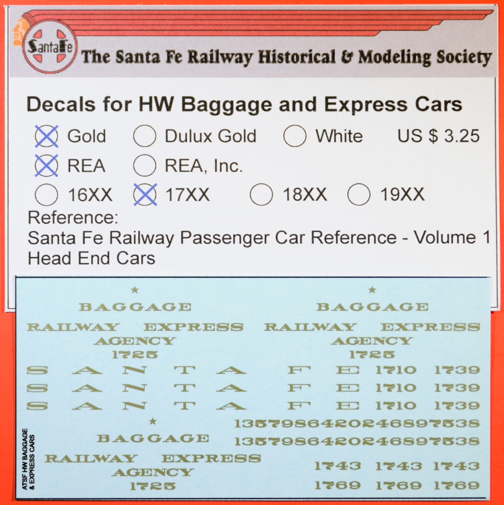 HO Decals – 17XX Series HW Baggage & Express Cars, Gold REA – The Santa ...
