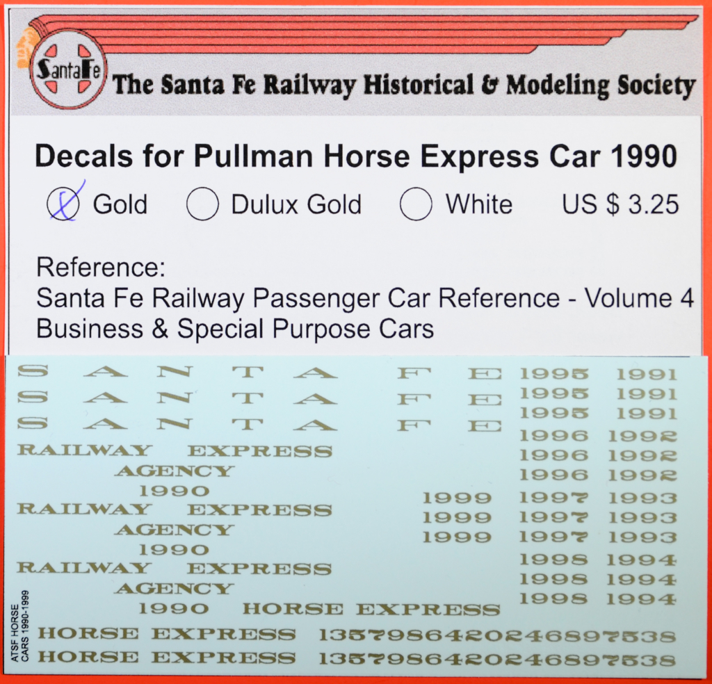 HO Decals – Pullman Horse Express Car 1990, Gold – The Santa Fe Railway ...