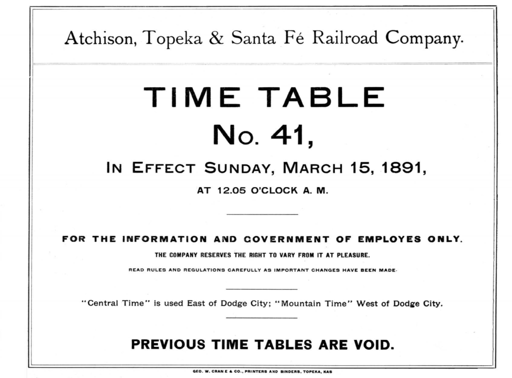 System Employee Timetables, 1891 (Digital Download) – The Santa Fe ...
