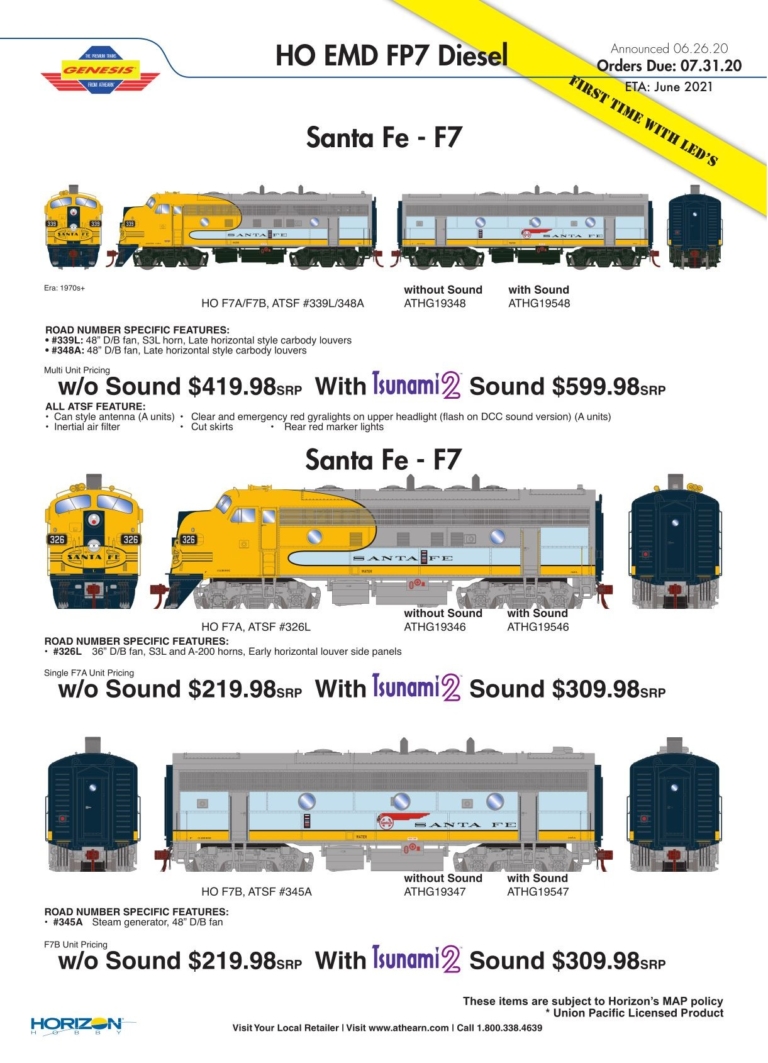 Athearn Genesis F7A/B Yellowbonnet (HO) – The Santa Fe Railway ...